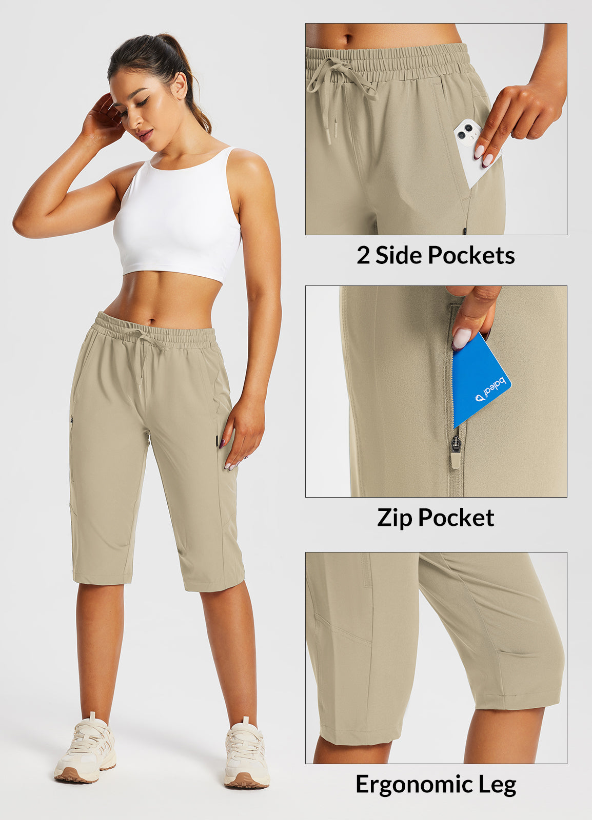 Baleaf Women's UPF 50+ Knee-Length Quick-Dry Capris